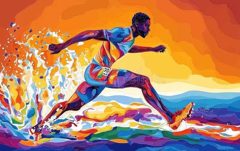 Abstract Illustration of a Sprinter in Motion Symbolizing Speed ...