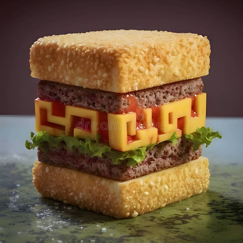 Abstract Illustration - Square Burger with Hieroglyphics Stock Vector ...