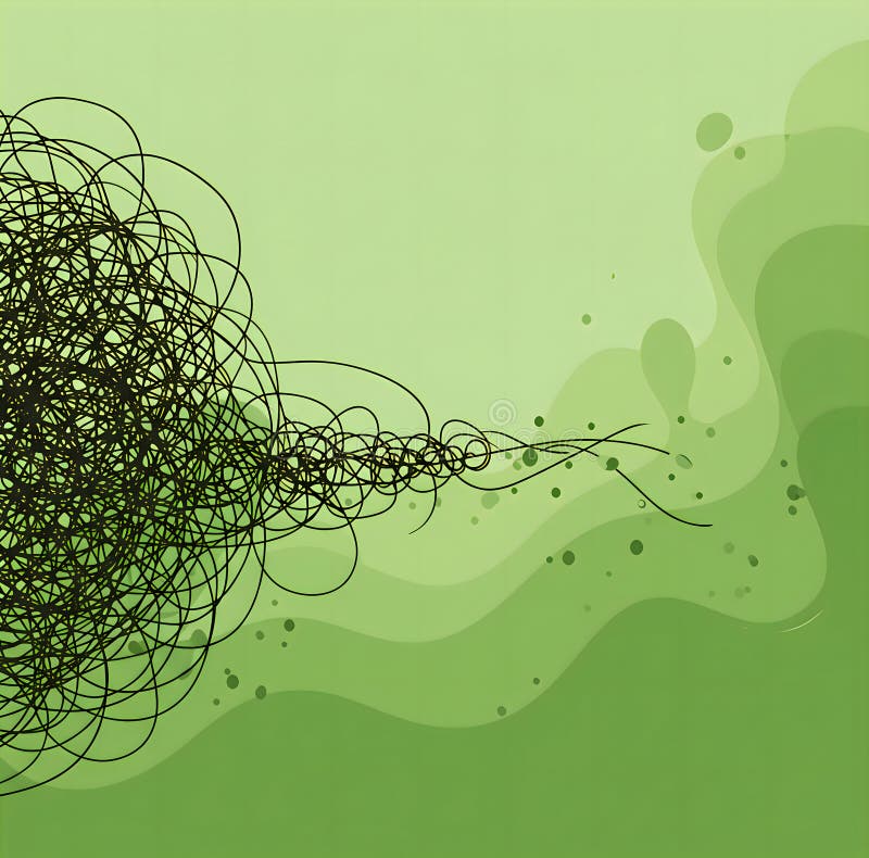 Abstract Illustration of Tangled Mass of Green Lines and Dots with ...