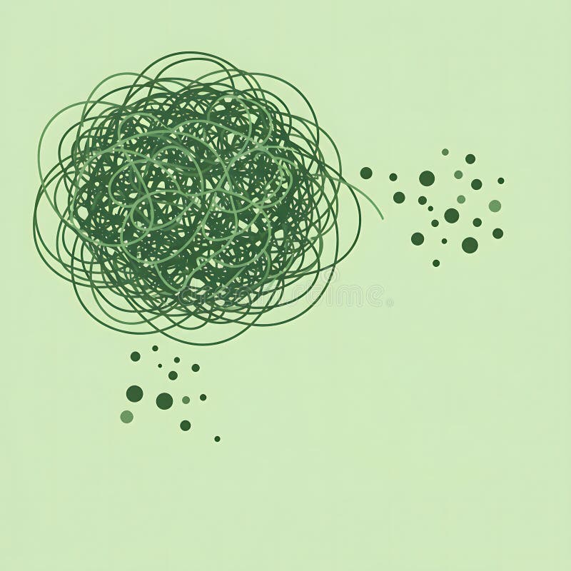 Abstract Illustration of Tangled Mass of Green Lines and Dots with ...