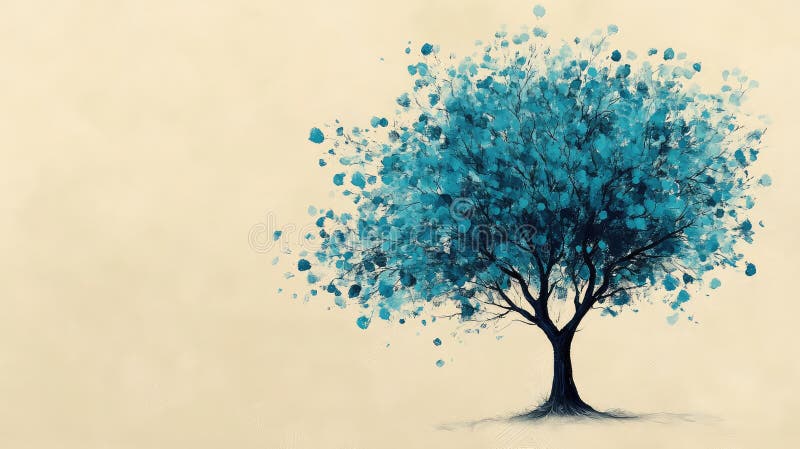 Abstract Illustration of a Teal Tree on a Beige Background Stock Image ...