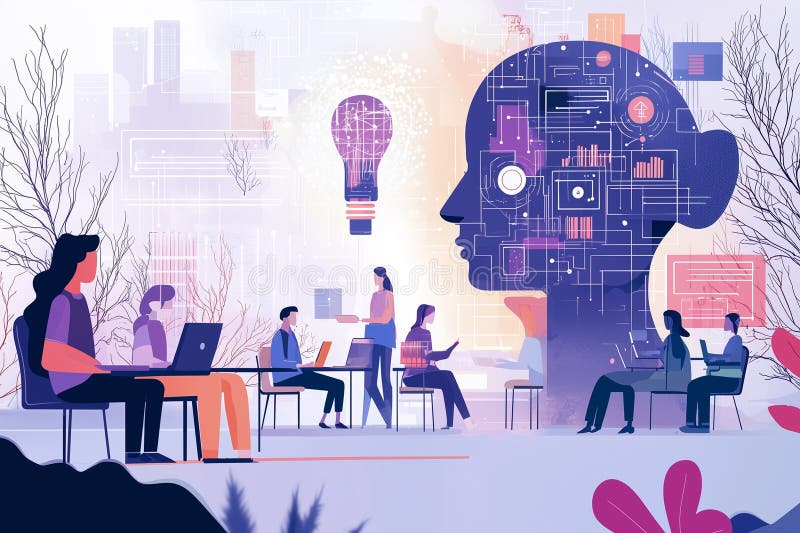 Abstract Illustration of Teamwork in a Creative Tech Workspace. Stock ...