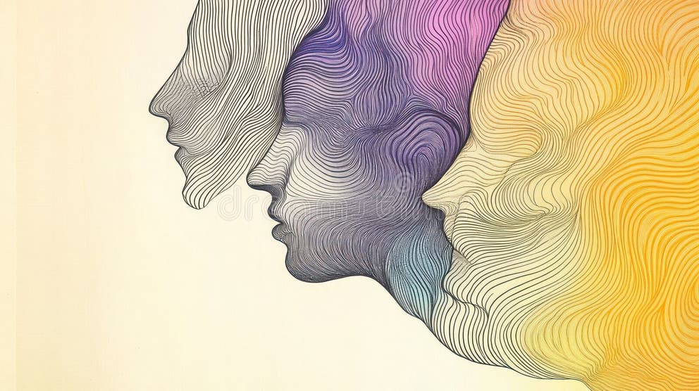 Abstract Illustration of Three Faces with Flowing Lines and Gradient ...