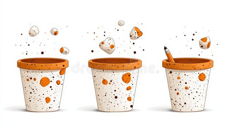 Abstract Illustration of Three Plant Pots with Decorative Elements and ...
