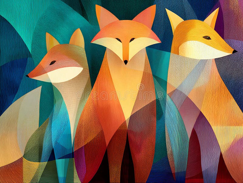 Abstract Illustration of Three Stylized Foxes with Angular Shapes and ...