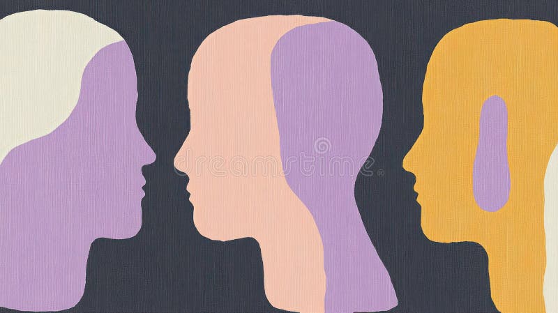 Abstract Illustration of Three Stylized Human Profiles in Different ...