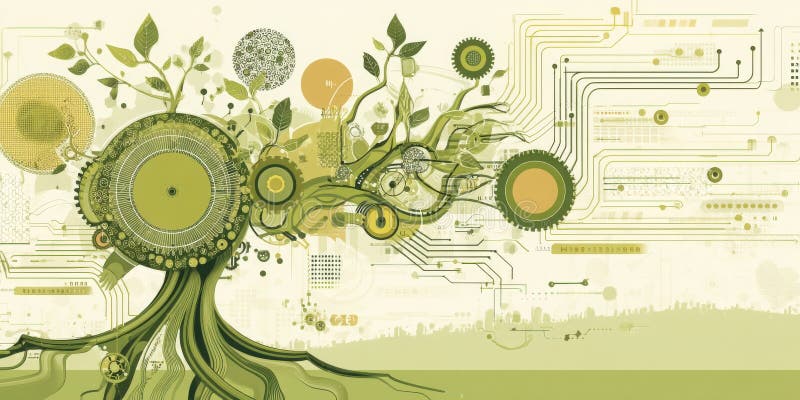 Abstract Illustration of a Tree with Gears and Circuits Representing ...