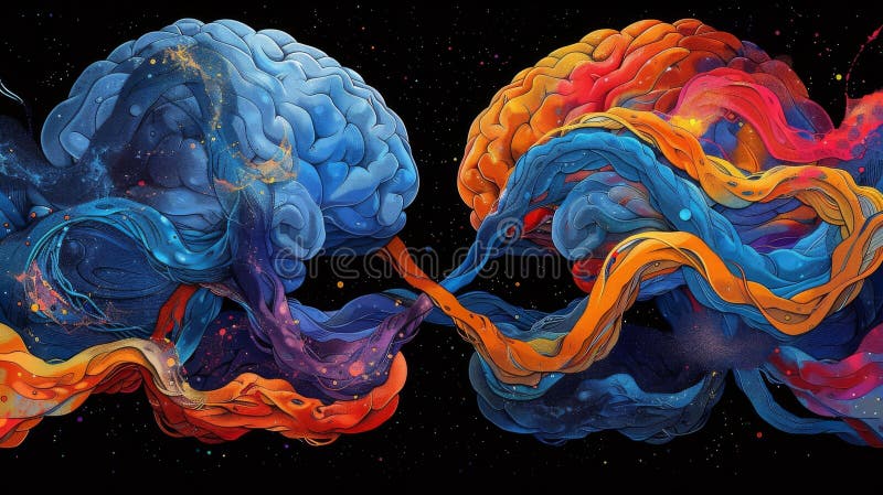 An Abstract Illustration of Two Brains Each Filled with Different ...