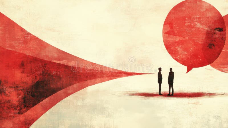 Abstract Illustration of Two People Discussing with Large Red Speech ...