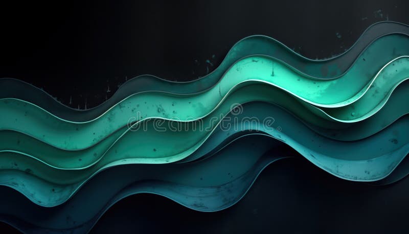 Abstract Illustration of Vibrant Teal, Dark Blue Waves. Layered Wave ...