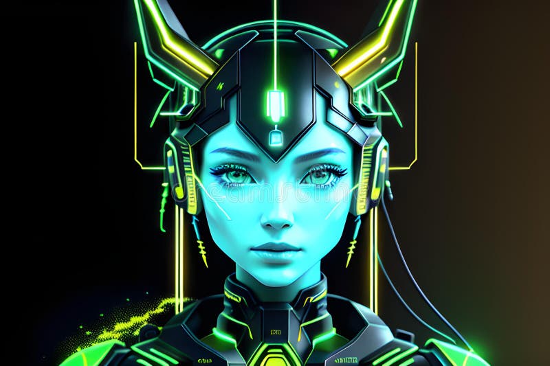 Girl in Virtual Reality Outlined Glowing Illustration Stock ...