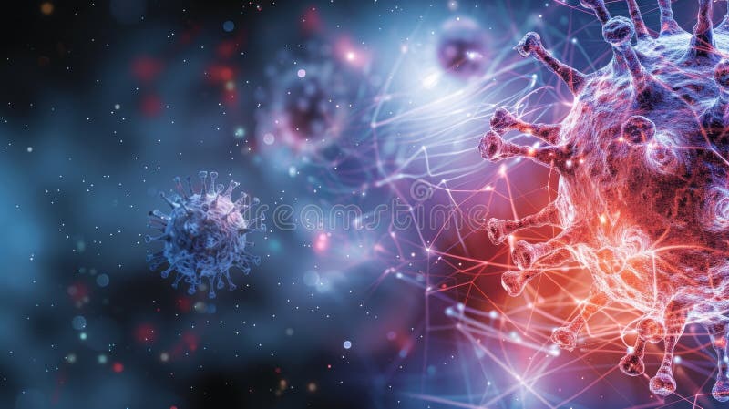 Abstract Illustration of a Virus, Featuring a Vibrant Red and Blue ...