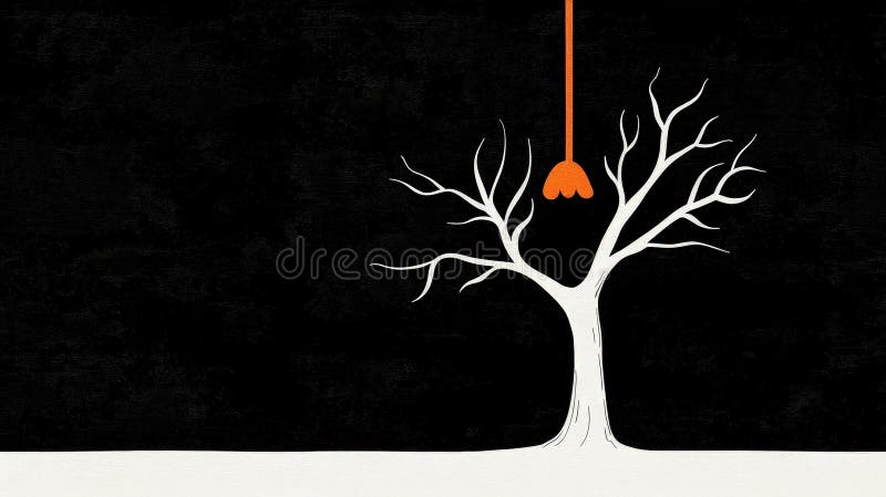 Abstract Illustration of a White Tree with an Orange Hanging Object ...