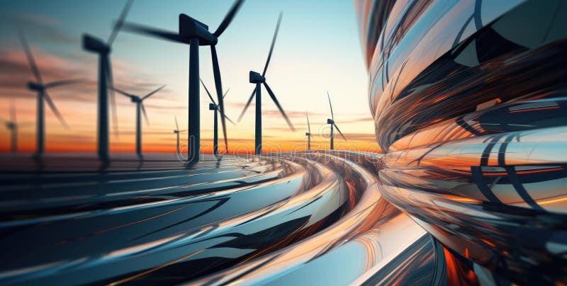Abstract Illustration with Wind Farms Stock Illustration - Illustration ...
