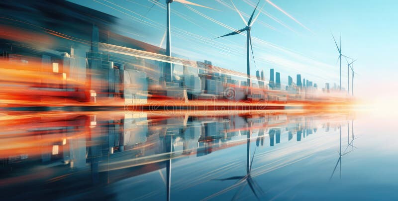 Abstract Illustration with Wind Farms Stock Illustration - Illustration ...