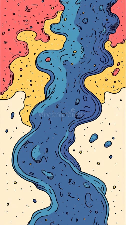 Abstract Illustration of a Winding River with Colorful, Flowing ...