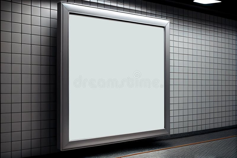 Ilustration, Light Advertising Box Mockup in the City on a Rainy ...