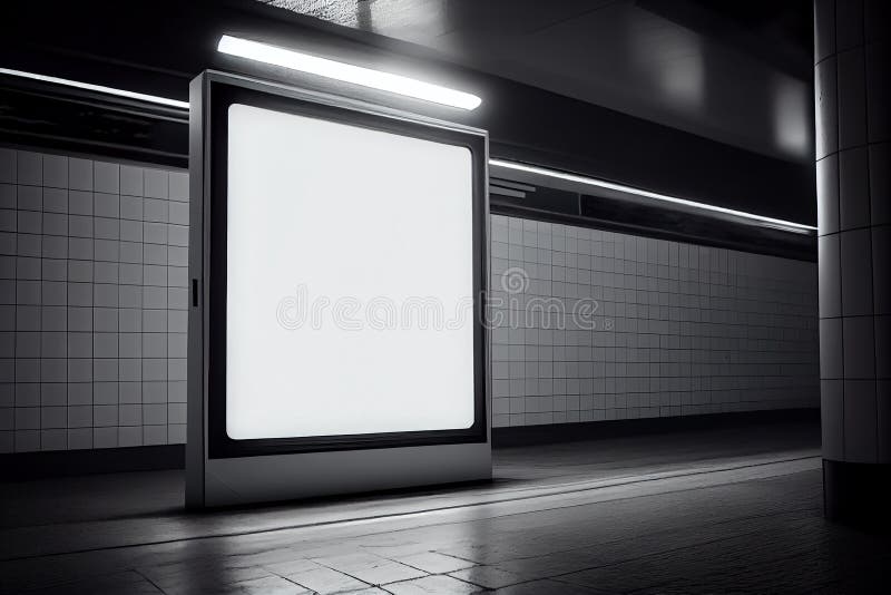 Ilustration, Empty Advertisement Light Box on the Underground Subway ...
