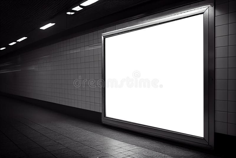 Ilustration, Light Advertising Box Mockup in the City on a Rainy ...