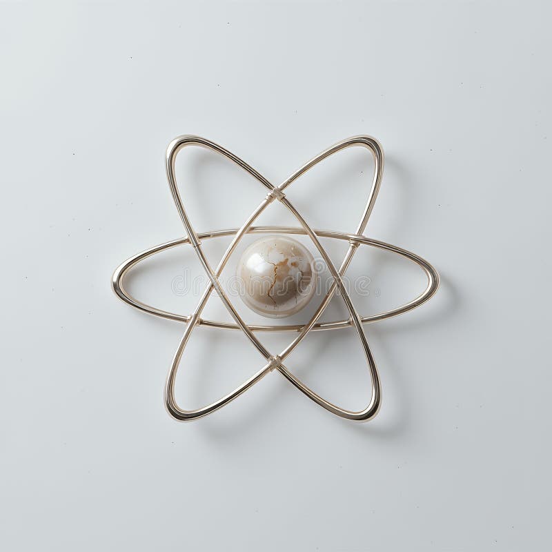 Abstract Gold Atom Model on White Background: Minimalist 3D Render of ...