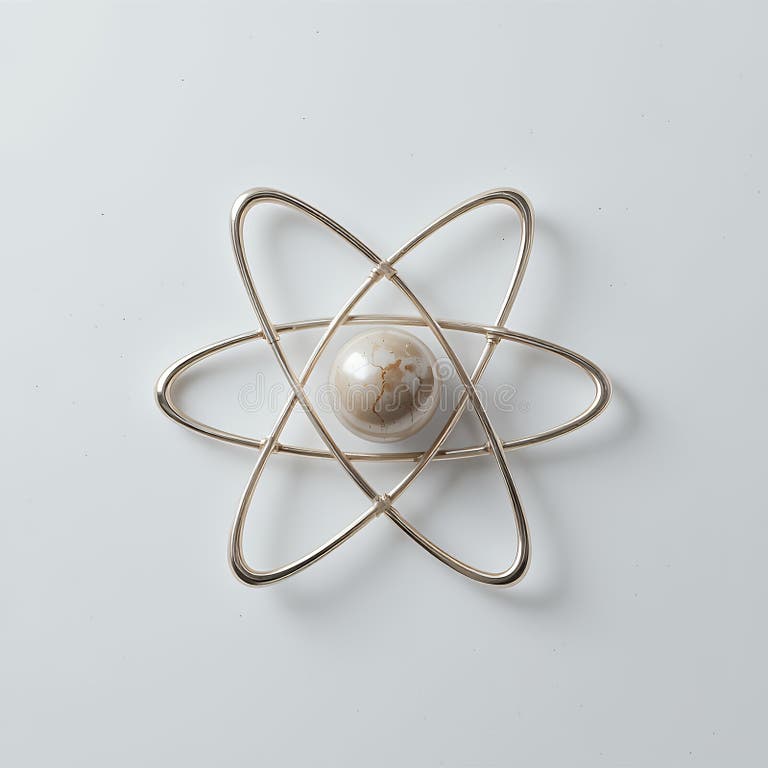 Abstract Gold Atom Model on White Background: Minimalist 3D Render of ...