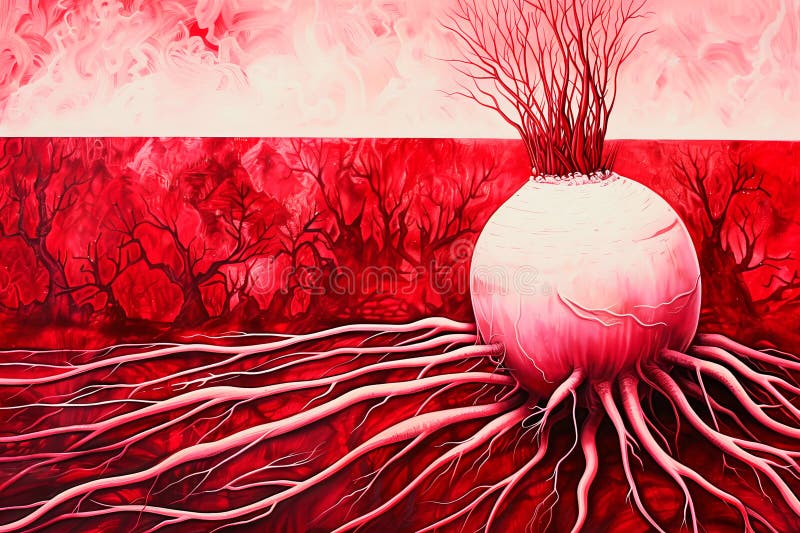 Abstract Image of Beetroot with Strong Roots on Red Cracked Background ...