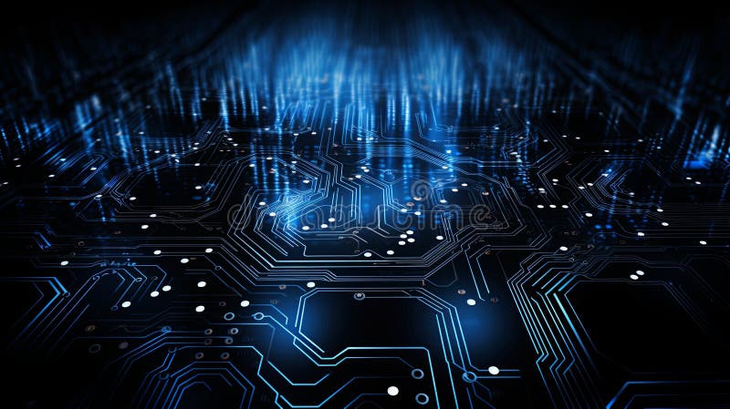 Futuristic Abstract Blue Circuit Board Design with Light Rays Stock ...