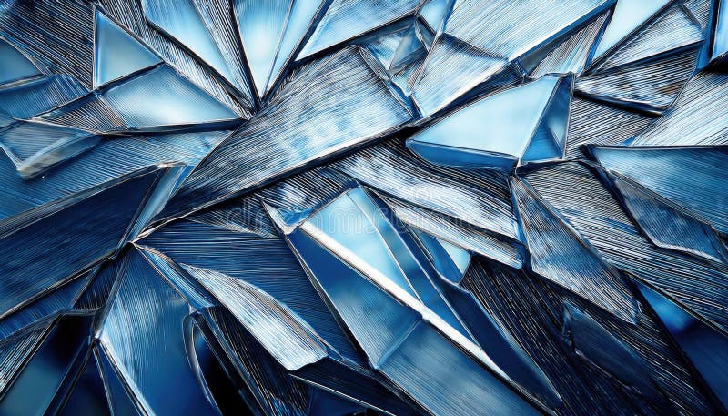 Abstract Image of Blue Shattered Glass Shards Arranged in an Intricate ...