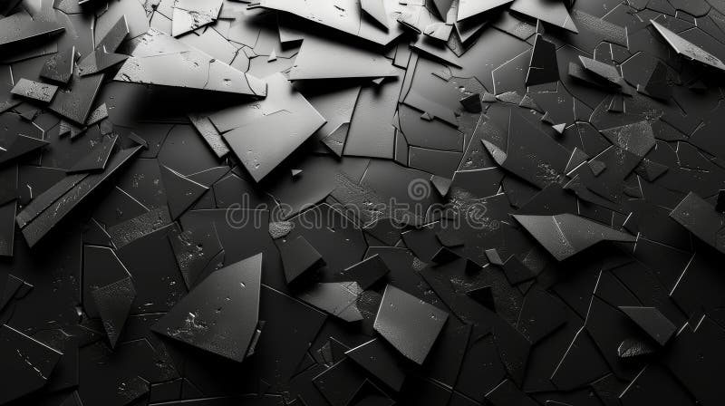 Abstract Image of Broken Black Glass Shards Scattered on a Dark Surface ...