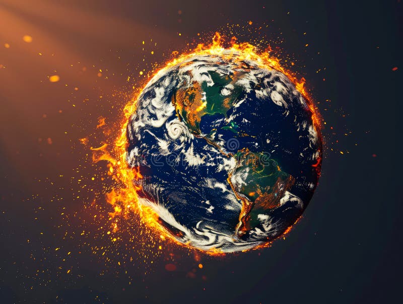 Abstract Image of a Burning Planet Earth Symbolizing Climate Change and ...