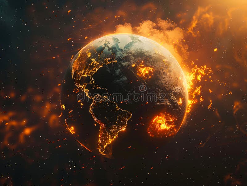 Abstract Image of a Burning Planet Earth Symbolizing Climate Change and ...