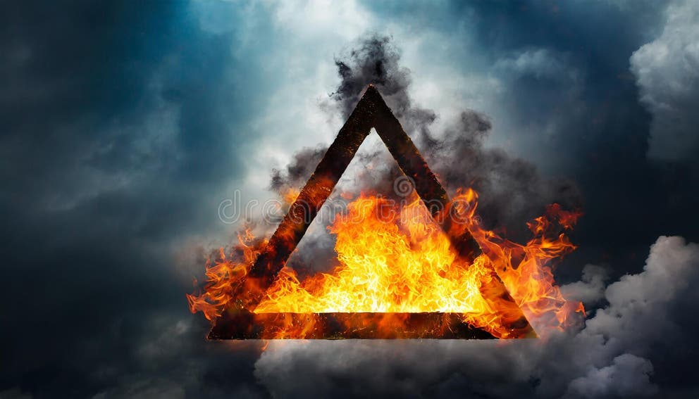 Abstract Image of Burning Triangle Shape in Dark Clouds. Hot Orange ...