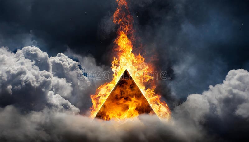 Abstract Image of Burning Triangle Shape in Dark Clouds. Hot Orange ...