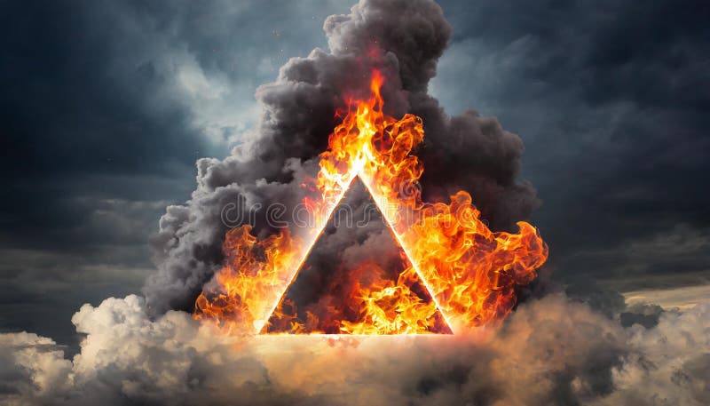 Abstract Image of Burning Triangle Shape in Dark Clouds. Hot Orange ...