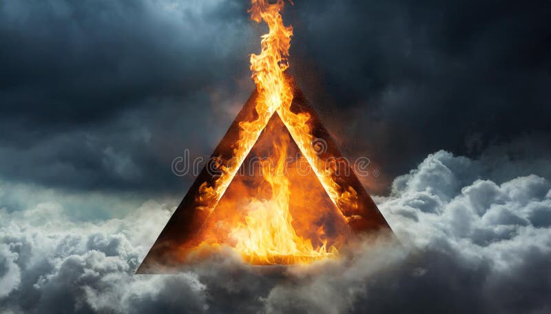 Abstract Image of Burning Triangle Shape in Dark Clouds. Hot Orange ...