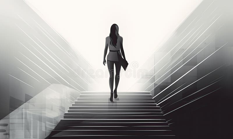 Abstract Image of Businesswoman Making Progress Up a Staircase Creating ...