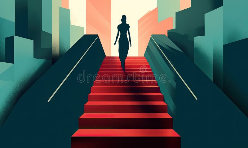 Abstract Image of a Businesswoman Making Progress Up Staircase Creating ...