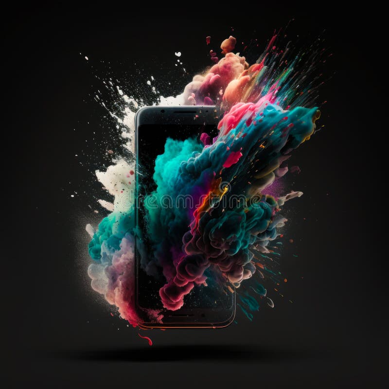 An Abstract Image of Cell Phone with Paint Splashed on it. Generative ...