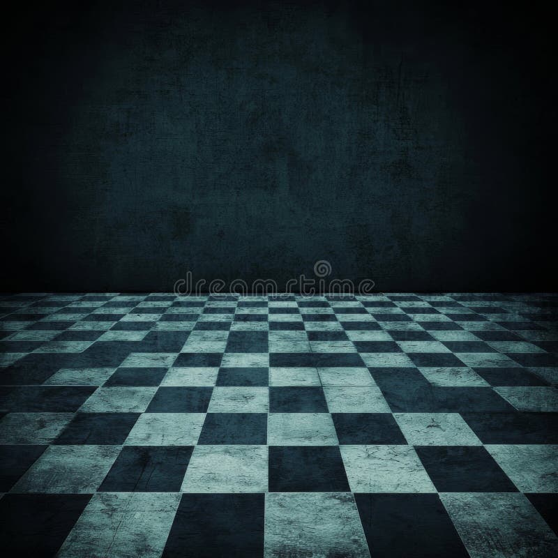 In this Abstract Image, a Checkerboard Floor Fades into a Dark Backdrop ...