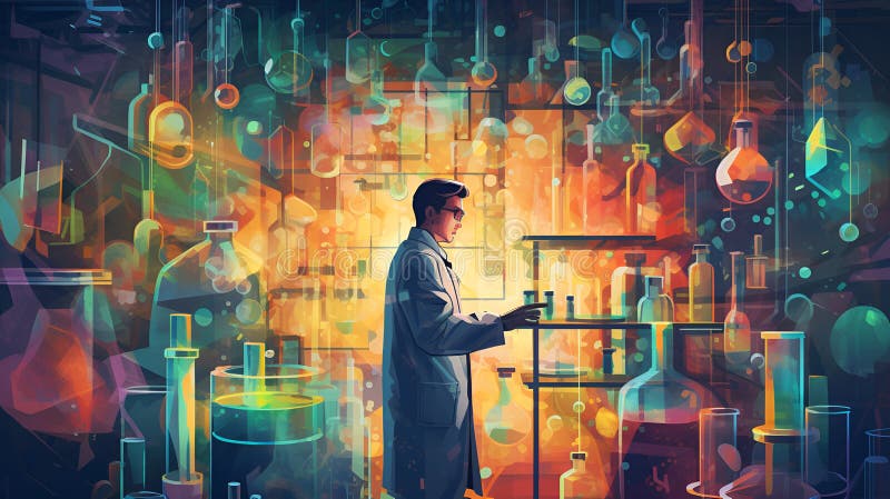 Abstract Image of Chemical Lab Worker in Lab Coat Stock Illustration ...