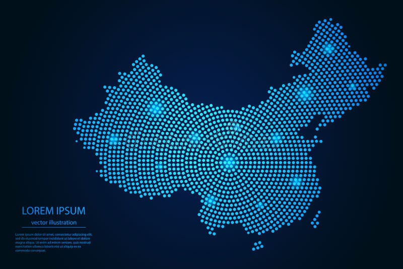 Abstract Image China Map from Point Blue and Glowing Stars on a Dark ...