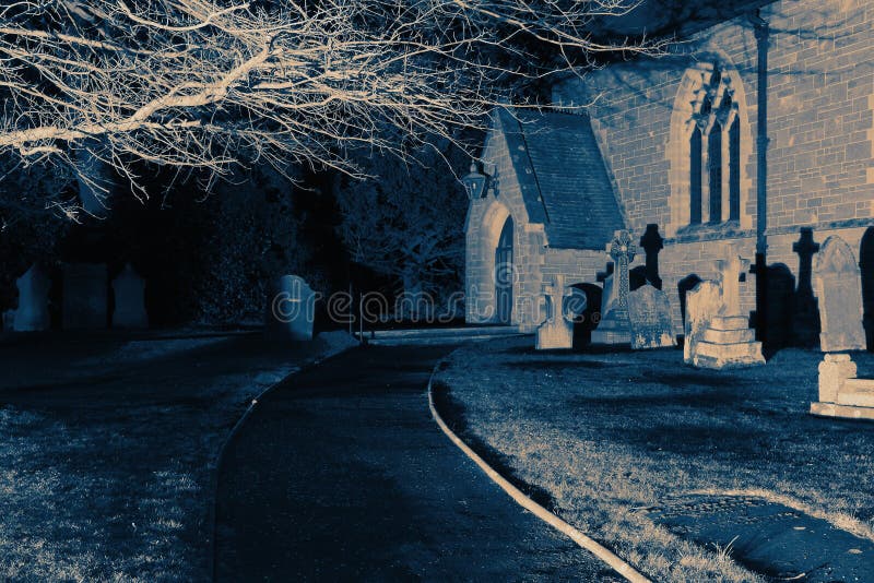 Abstract Image of a Church and Graveyard at Night Stock Photo - Image ...