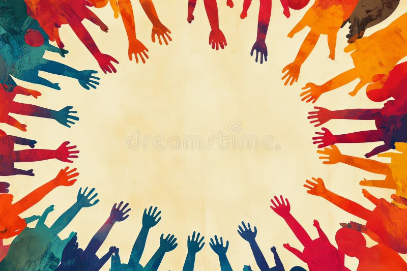 An Abstract Image of a Circle of Different Silhouettes Holding Hands, a ...