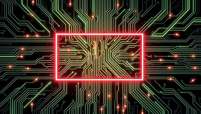 Abstract Circuit Board Glowing Lines Red Frame Stock Illustration ...