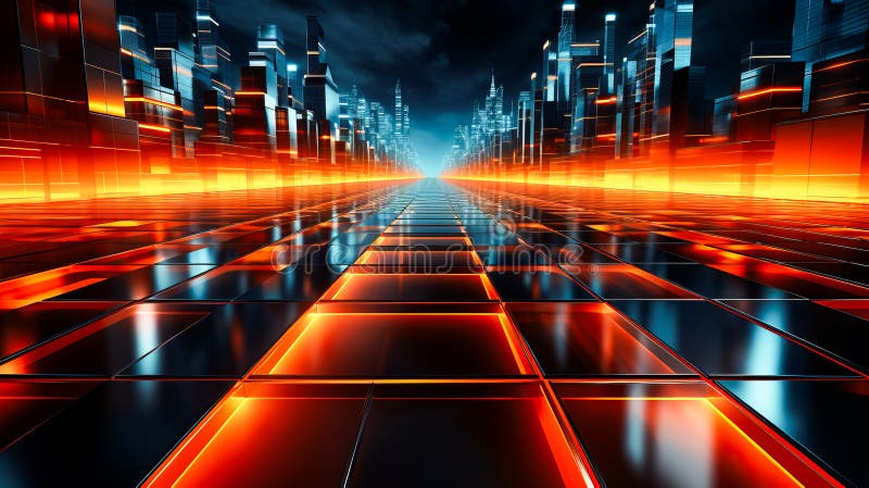 Abstract Image of City at Night with Neon Lights. Generative AI Stock ...