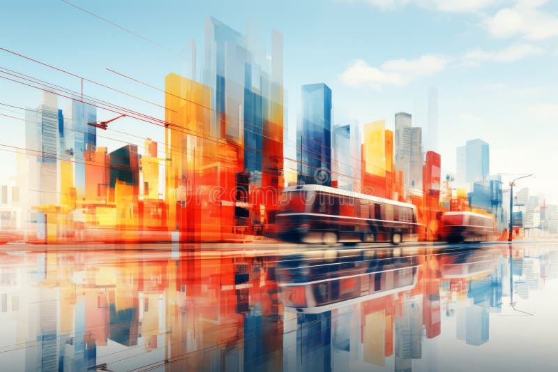 An Abstract Image of a City Street with a Bus on it Stock Illustration ...