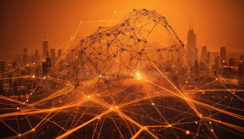 An Abstract Image of a Cityscape with a Glowing Orange Network of Lines ...
