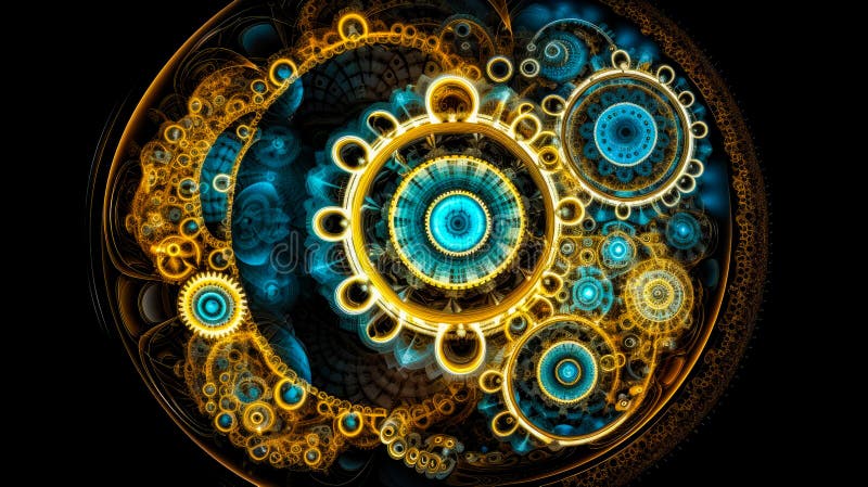 An Abstract Image of Clock with Blue and Yellow Gears. Generative AI ...