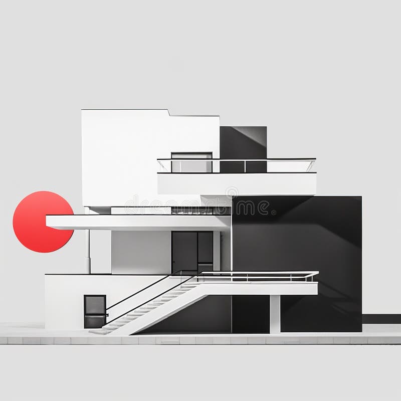 Minimalist Bauhaus-inspired Architectural Image with Red and Black Sun ...