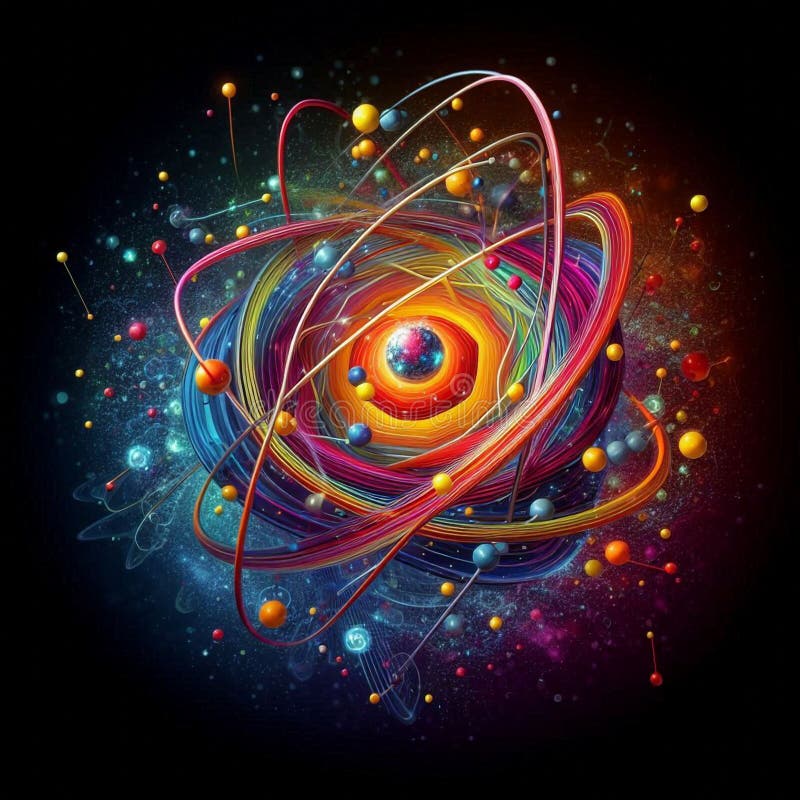 An Abstract Image of a Colorful Atomic Model of a Sphere Surrounded by ...